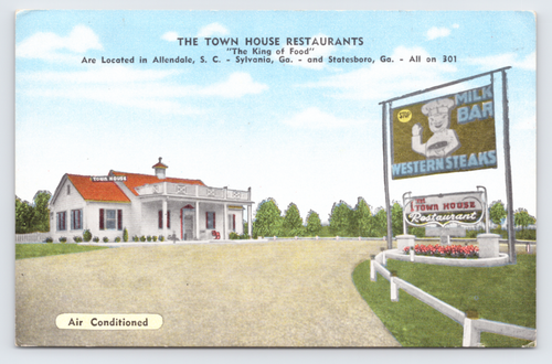 c1950 Town House Restaurant Sylvania GA Postcard, US Hwy 301 "Milk Bar ...