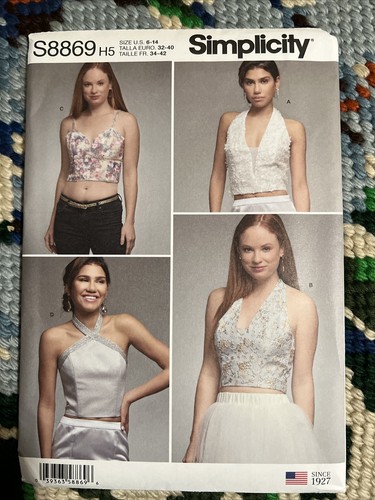 Simplicity Pattern Womens S8869 Sz 6-14 Crop Halter Top Tank Low Cut ...