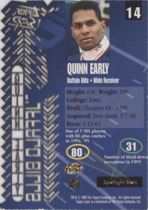 Las mejores ofertas en 1996 Topps Laser Quinn Early #14 | eBay