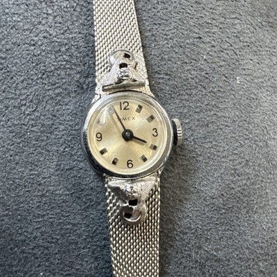 VTG Timex Hand-Winding Cocktail Watch Women Genuine Diamonds Silver ...