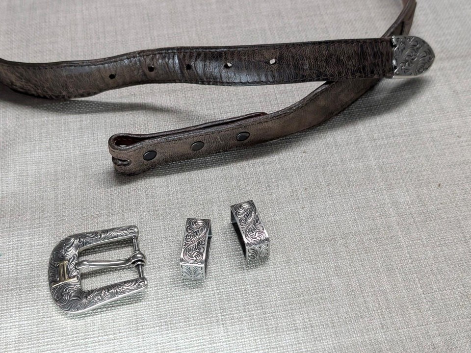 vintage USA made LUCCHESE buckle belt 36 leather WESTERN ranger cowboy ...