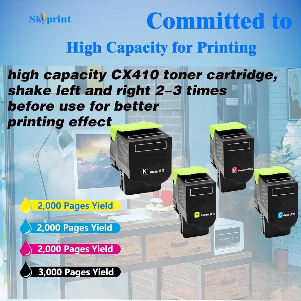 CX410 CX510 High Capacity Toner 4-Pack for Lexmark 80C1HK0 80C1HC0 ...