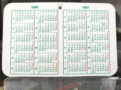 ROLEX 1990/1991 CALENDAR CARD | eBay