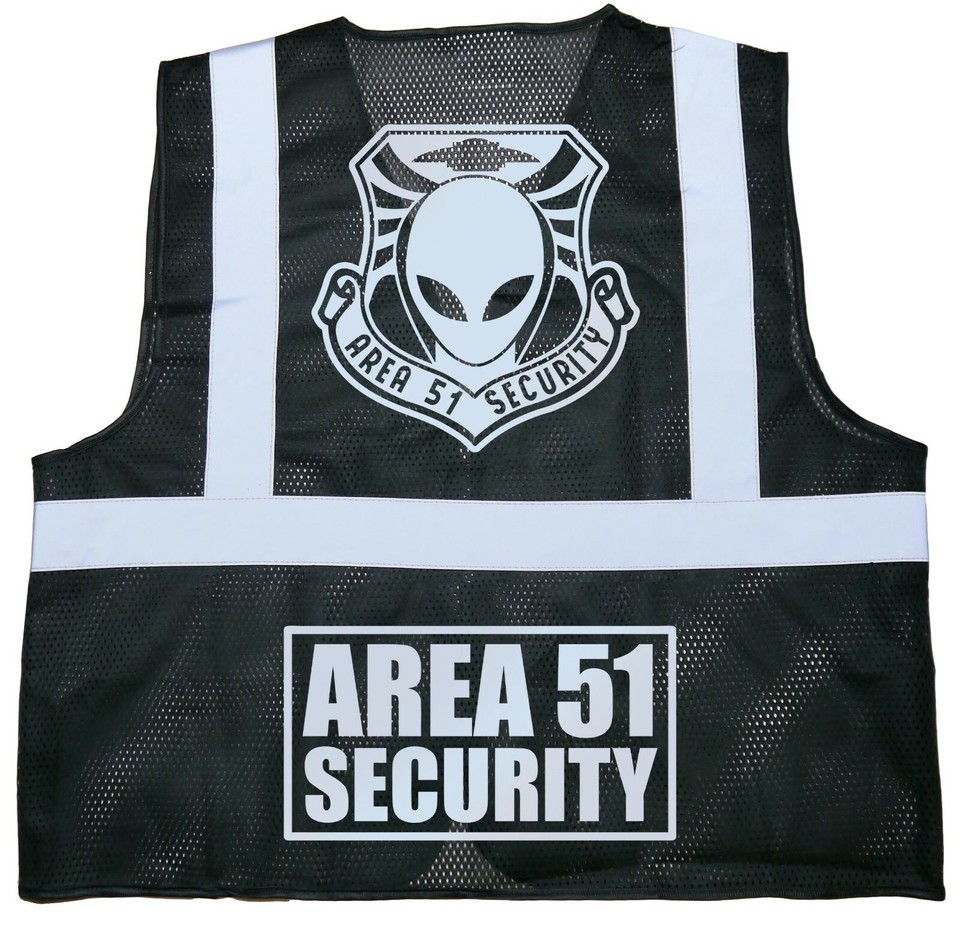 Area 51 Black Security vest, Reflective design, Alien, Extraterrestrial ...