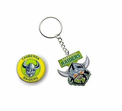 SET 2 CANBERRA RAIDERS NRL TEAM HERITAGE LOGO PIN BADGE & MASCOT ...