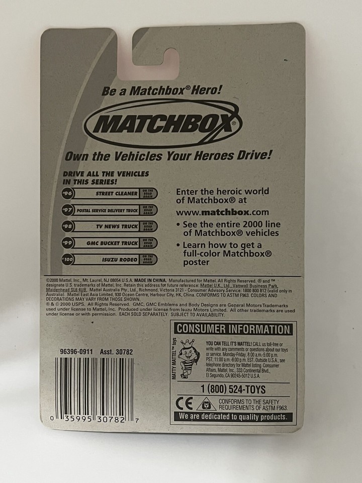 2000 Matchbox #100 On The Road Again-Roadside Rescue ISUZU RODEO Yellow ...