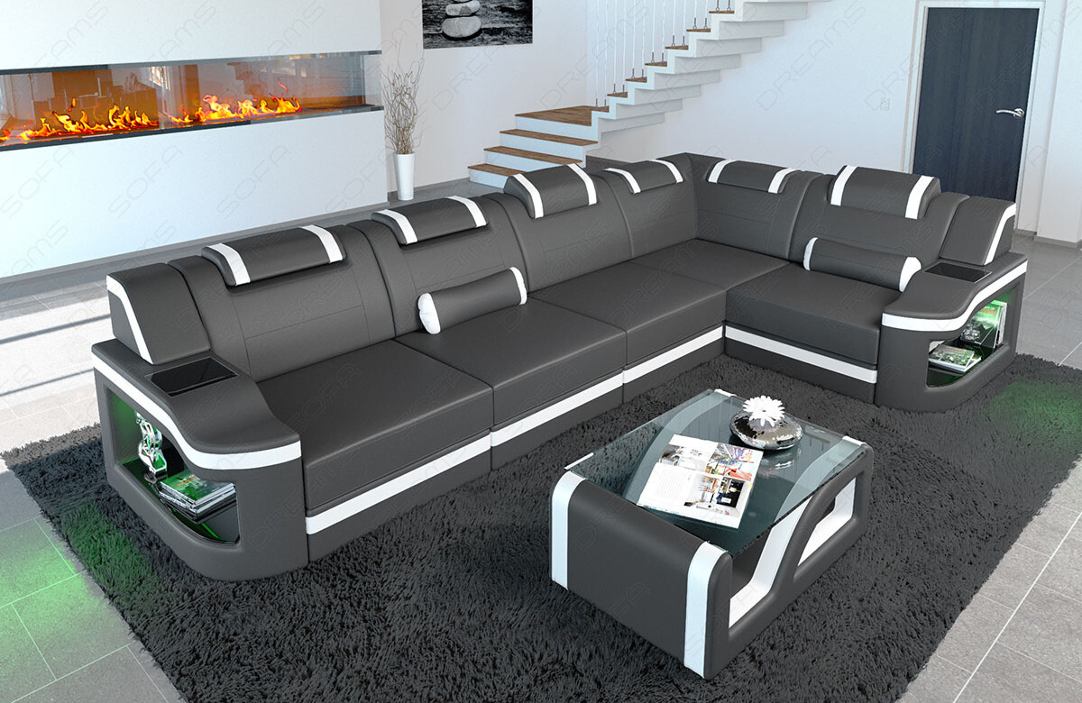 Sofa Eckcouch Couch Ledersofa PADUA L Form LED Modern Ecksofa Luxus ...