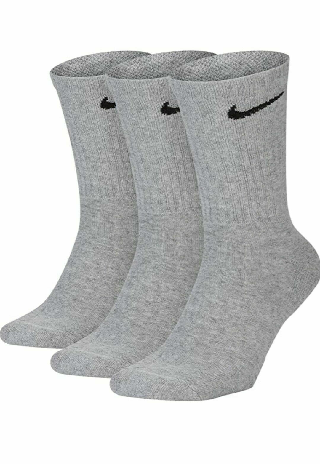 Nike Dri-Fit Everyday Cotton Cushioned Gray Crew Socks 3 Pairs Mens ...