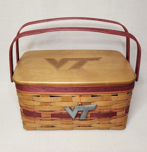 Longaberger Virginia Tech Basket Detailed Removable Lid VT Metal Charm ...