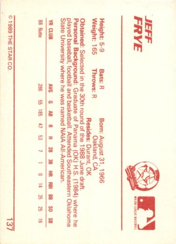 1989 Star #137 Jeff Frye GREAT CARD!! | eBay