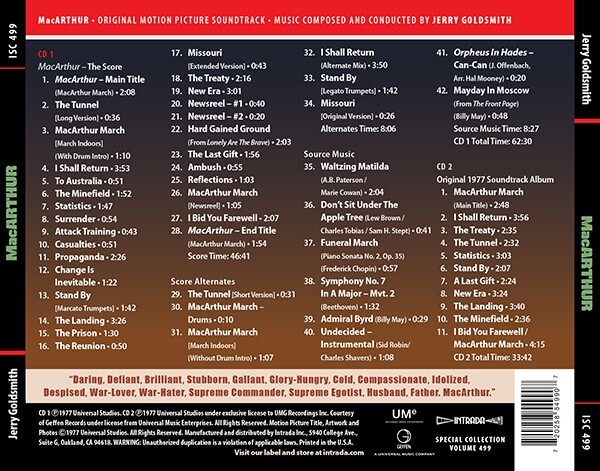 MacArthur Music Jerry Goldsmith Expanded Soundtrack 2 CDs Intrada Vol ...