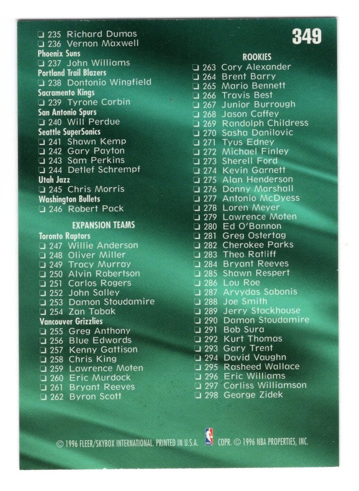 1995-96 FLEER ULTRA BASKETBALL CHECKLIST CARD #349 **NM-MT** | eBay