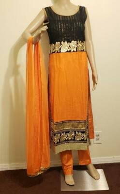 Indian pajami suits, orange and black combination, party wear. Net ...
