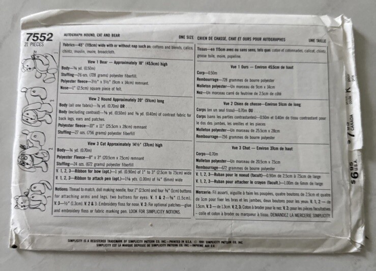 Simplicity Crafts 7552 Crayons Kids Hound Cat Bear UNCUT 1991 Vintage ...