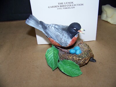 Lenox GARDEN BIRDS ~ AMERICAN ROBIN With Nest & Eggs Porcelain Figurine ...