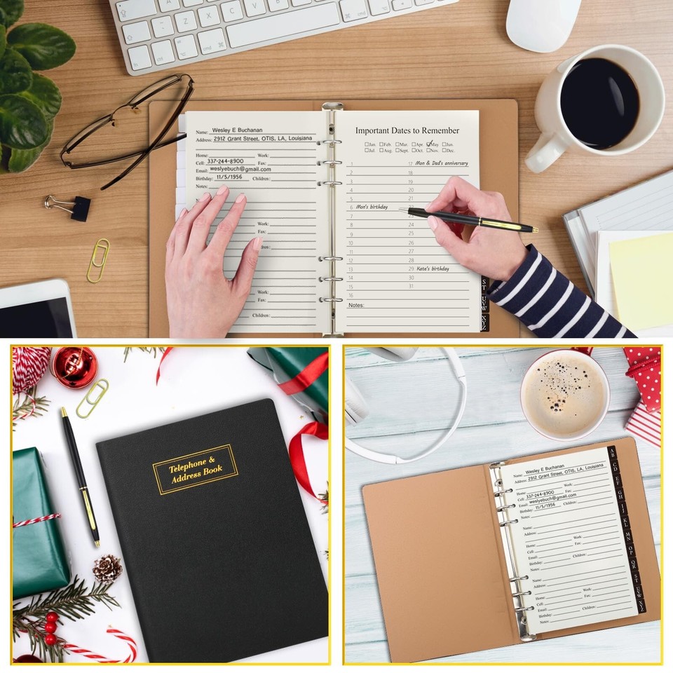 Refillable Address Book with Alphabetical Tabs, w/Pockets, 648 Large ...