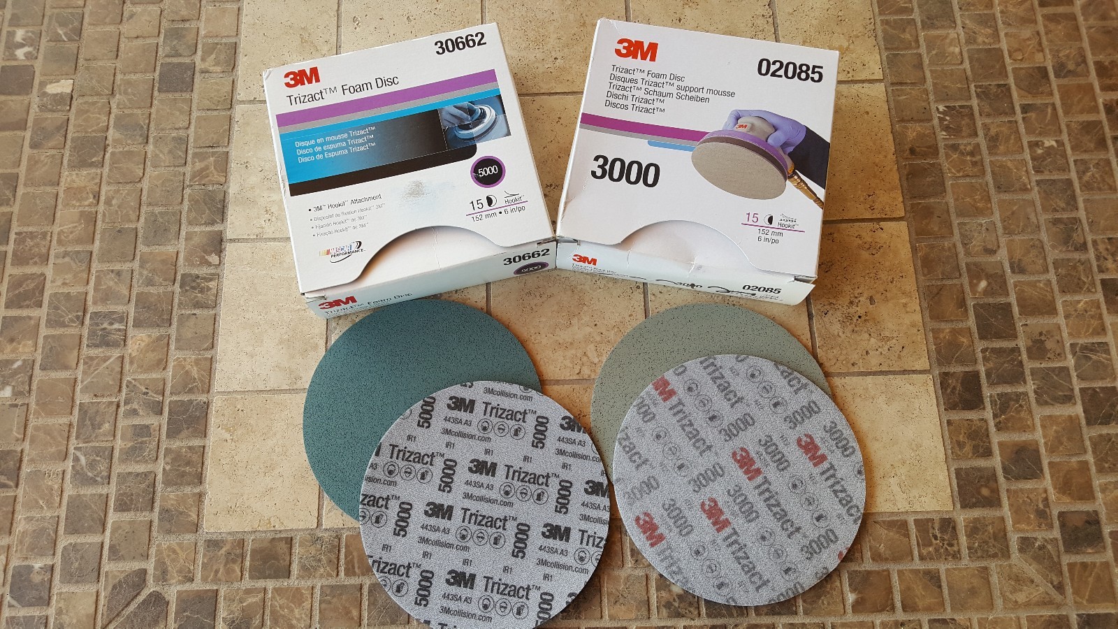 3M Trizact #02085-3000 & #30662- 5000, 6" Hookit Foam Discs (4 Disc Kit ...