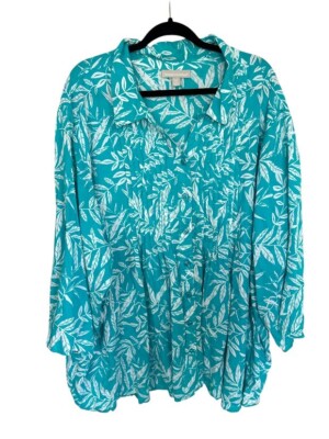 Woman Within Turquoise Blue Top Blouse Size 4X Tropical Beachy Button ...