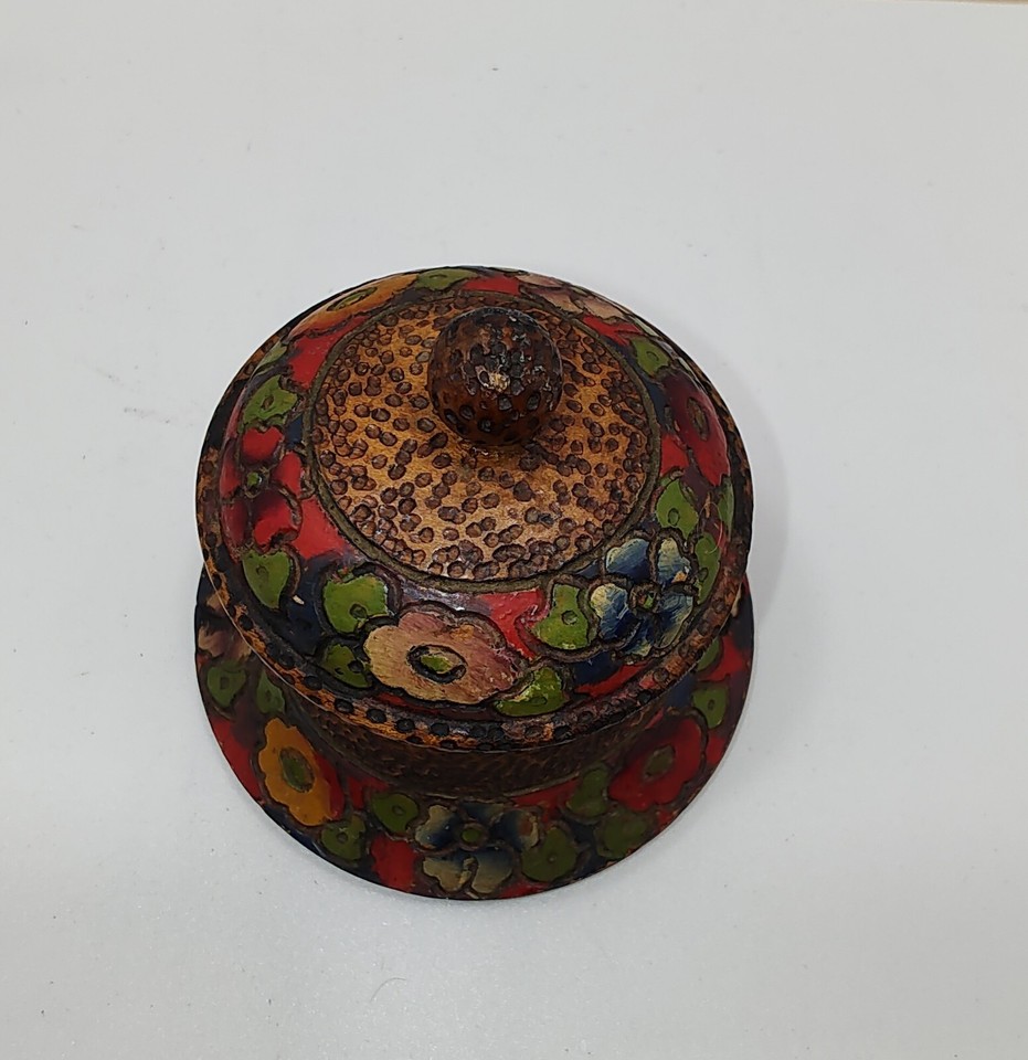 Antique Carved Wood Painted Floral Flower Inkwell Jar | eBay