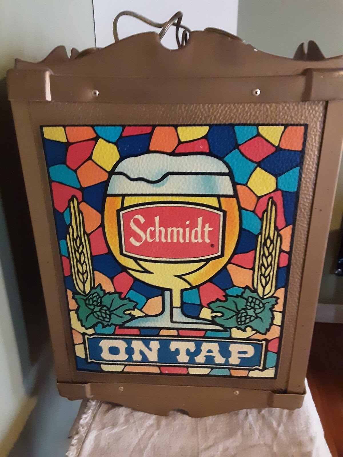 Vntg 1977 SCHMIDT BEER Rotating 4 Sided Stain Glass Style Sign, Works ...