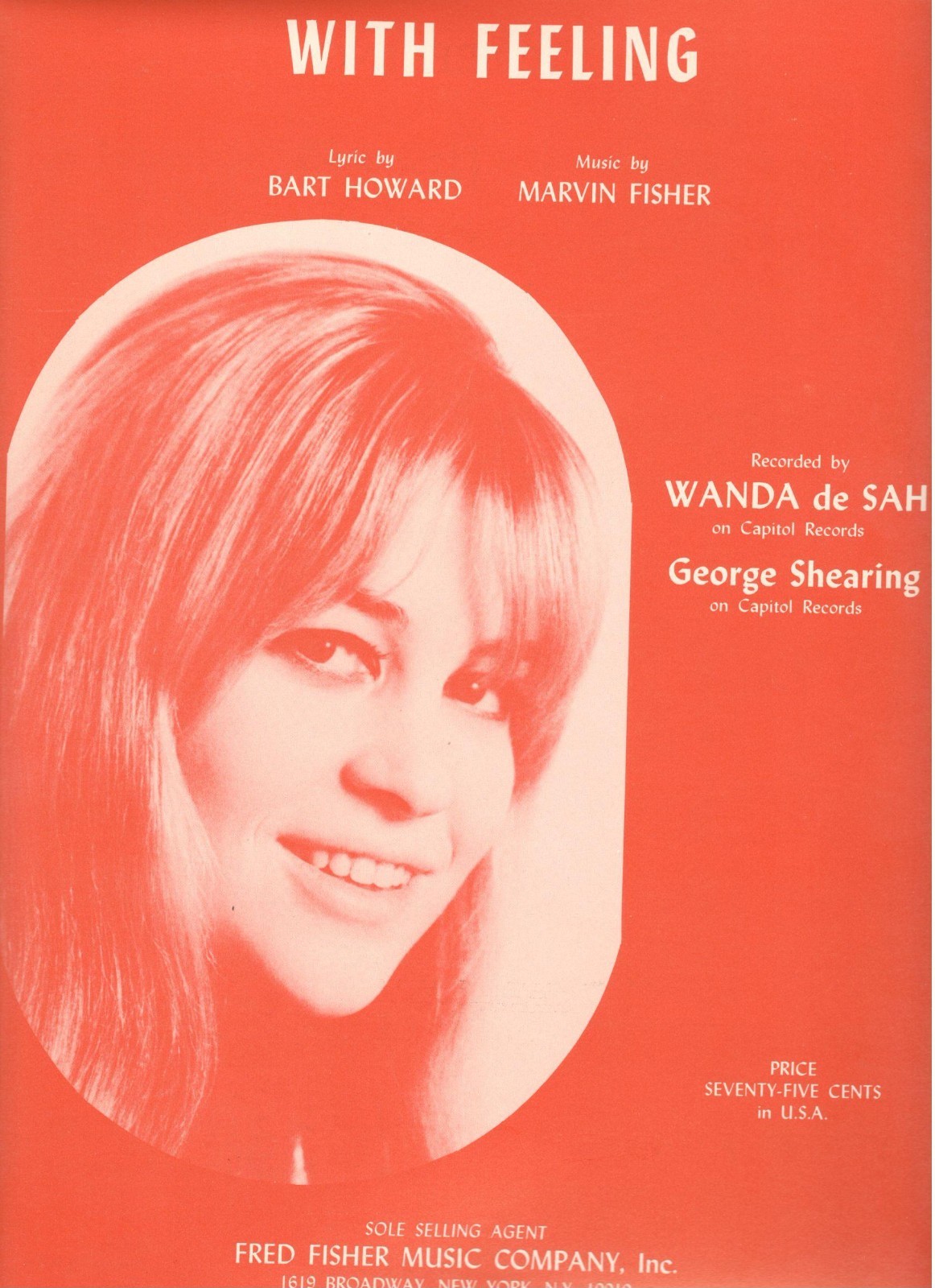 WANDA DE SAH "WITH FEELING" SHEET MUSIC-1965-EXTREMELY RARE-NEW-MINT ...