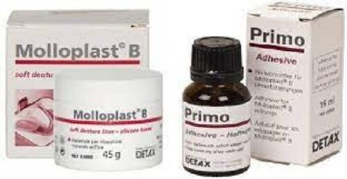 DETAX MolloPlast B Permanent Soft Relining Material 45gm with ADHESIVE ...