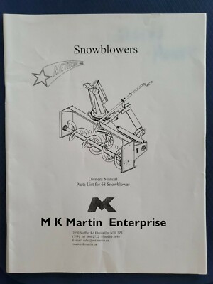 M.K. Martin Owners Manual Parts List for 68 Snowblower - Meteor B | eBay
