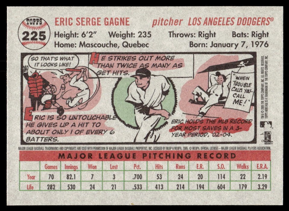 Eric Gagne 2005 Topps Heritage 225 Los Angeles Dodgers Baseball Card | eBay