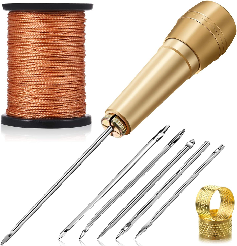 6 Pieces Leather Sewing Awl Needle with Copper Handle, Upholstery ...