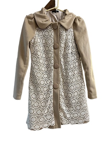 Anthropologie RYU Coat Tan Crochet Overlay Front Large Button Size ...