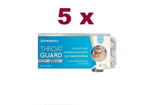 5 x Blis K12 Throat Guard Pro Probiotic 30 Lozenges Vanilla for Mouth ...