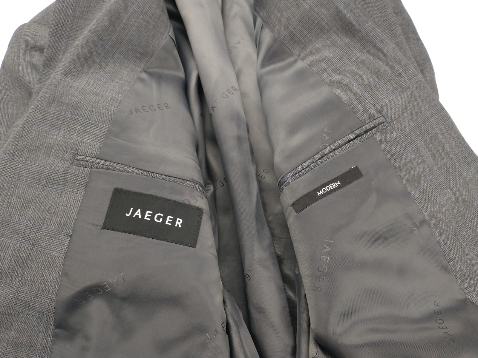 Men's Jaeger Grey Modern Fit Subtle Check Blazer Suit Jacket 100% Wool ...