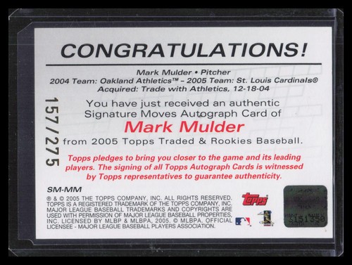2005 Topps Updates & Highlights #SM-MM Mark Mulder Signature Moves ...