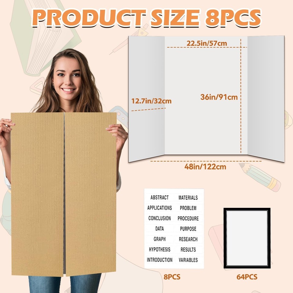 8 Pack 36"x48" Large Trifold Poster Display Board with Headers,White ...