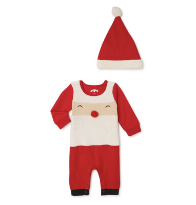 Holiday Time Christmas Toddler Young Kids Baby 2 PC Santa Suit Romper ...