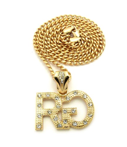 Hip Hop Iced Micro Rich Gang RG Pendant & 5mm 24" Cuban Chain Fashion ...