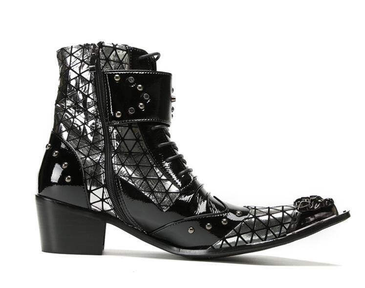 Men's Fashion Pointy Toe Punk Rivet Lace Up Buckle Strap Party Rock ...