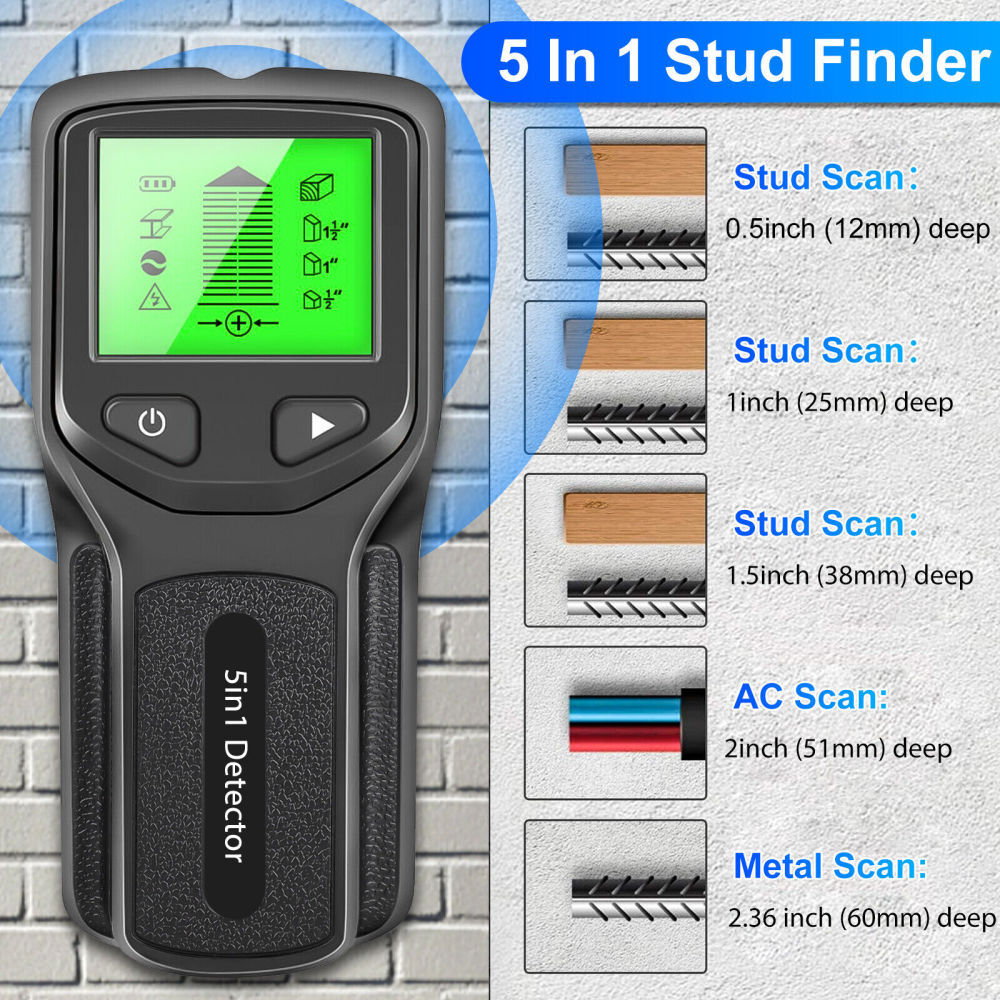 5 in 1 Digital Stud Finder Wood Metal Pipe Wire Wall Sensor Scanner ...
