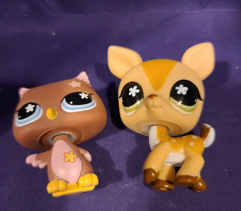 Authentic Littlest Pet Shop LPS 634 635 Deer Owl FLOWER Eyes Bambi ...