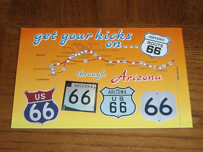 VINTAGE HISTORIC ROUTE 66 POSTCARD- "GET YOUR KICKS ON ROUTE 66" THROUGH ARIZONA | eBay