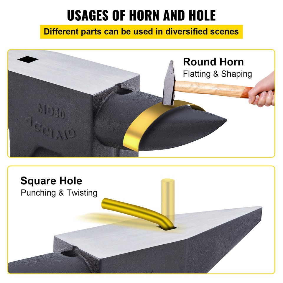 VEVOR Blacksmith Anvil Steel Round Horn Anvil 132lb 60kg 2 Holes for ...