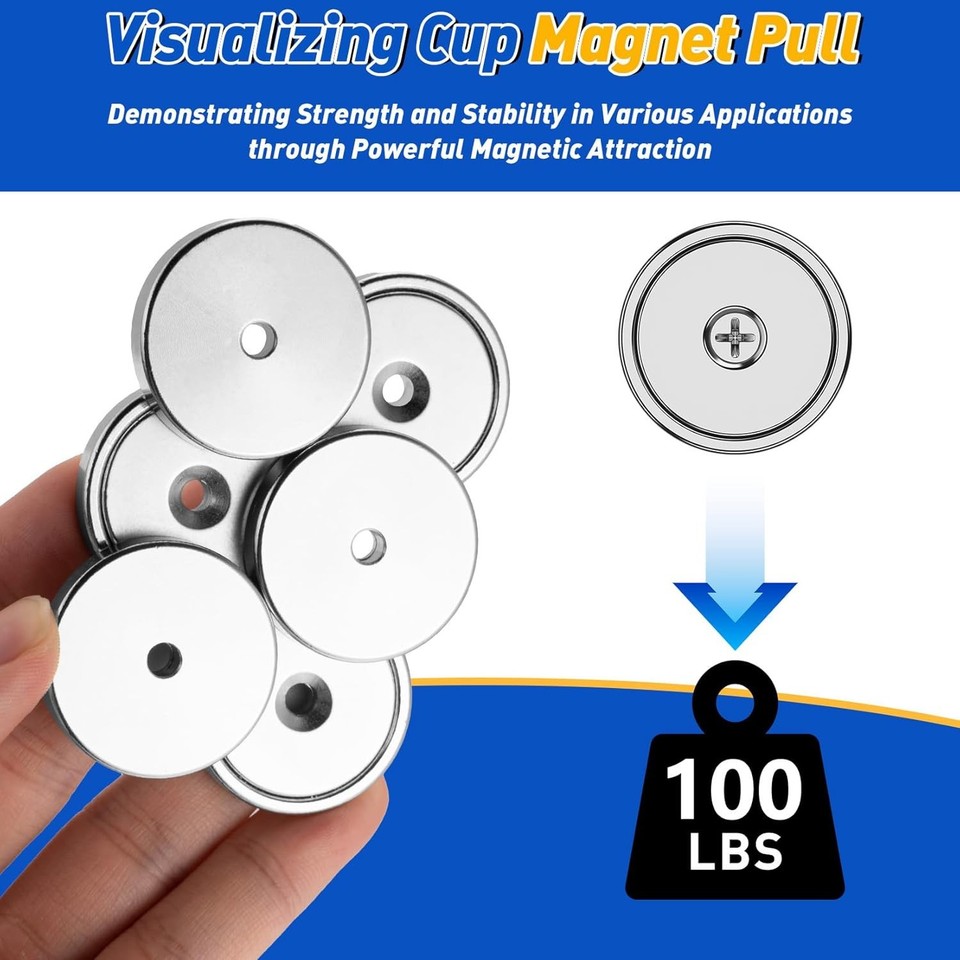 Neodymium Cup Magnets, 110LBS Holding Force Strong Rare Earth Magnets ...