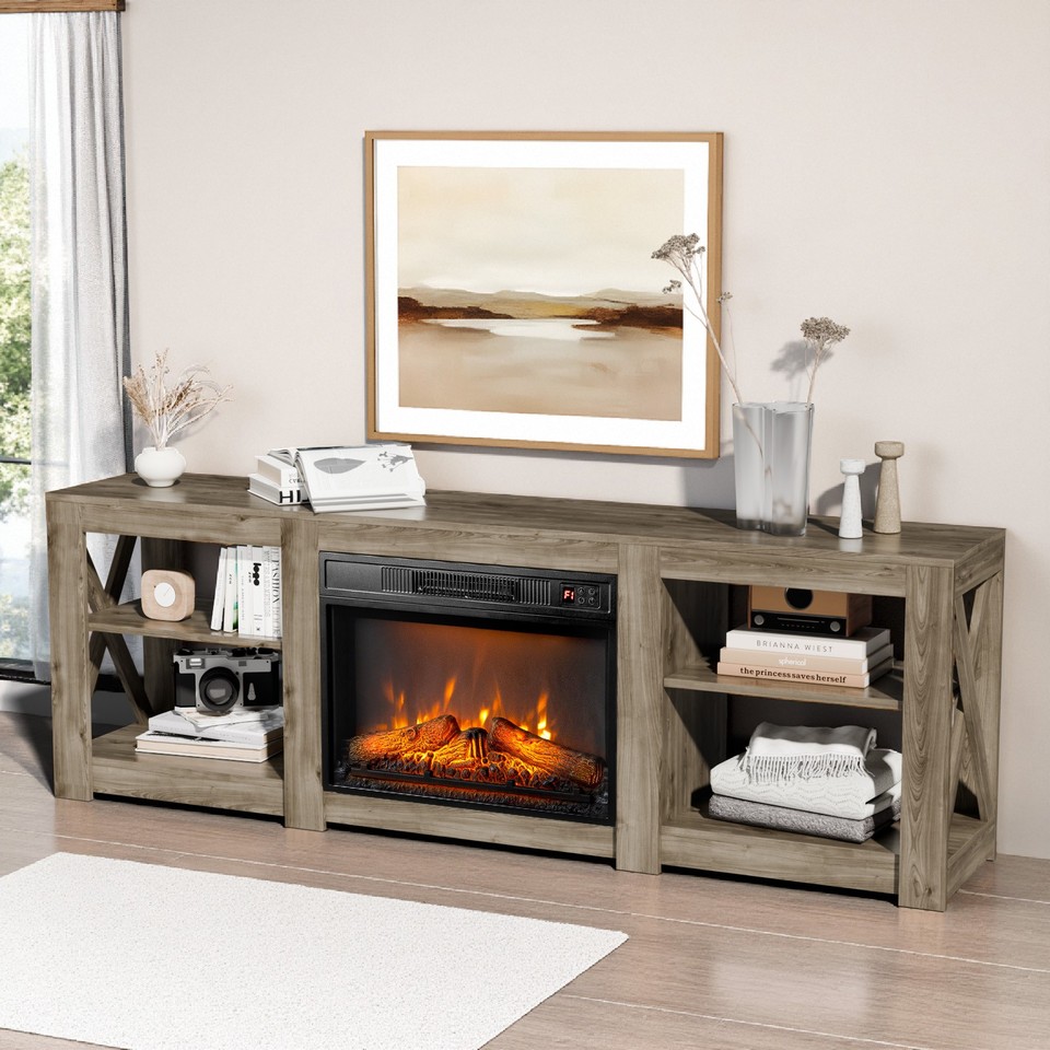 70" Electric Fireplace TV Stand with Remote, Shelves for TVs Up to 70 ...