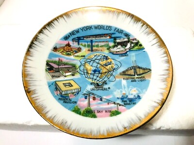 New York Worlds Fair 1964-5 Mini Plate Gold Rim Unisphere Monorail ...