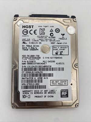 HGST 750GB Hard Disk Drive HDD 2.5” HTS541075A9E680 5400rpm | eBay