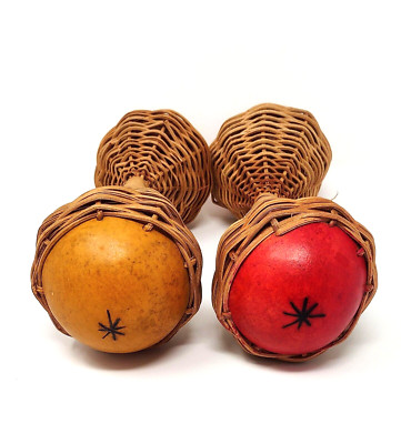 Vintage Rattan Bone Rattle/Shaker Coconut Shell Ends w/Bells Inside 9 ...
