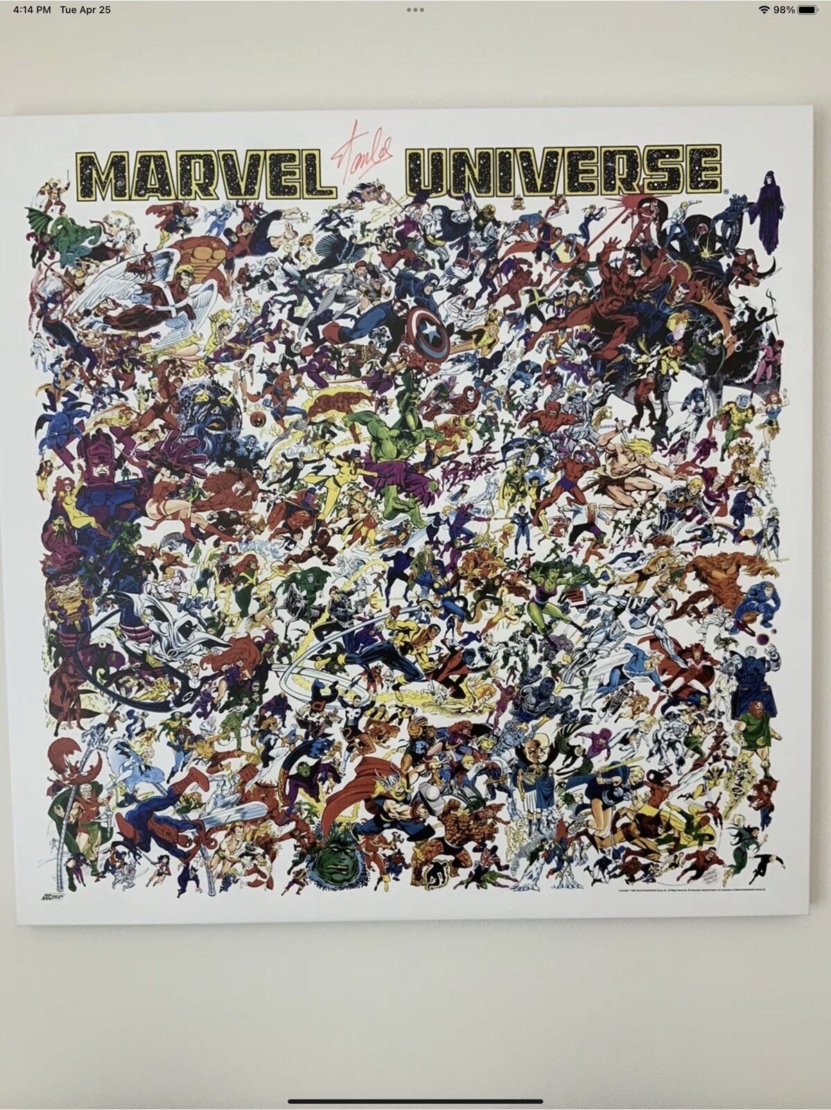 Marvel Universe Poster 50 X 50 One-Of-A-Kind, Signed By STAN LEE With ...