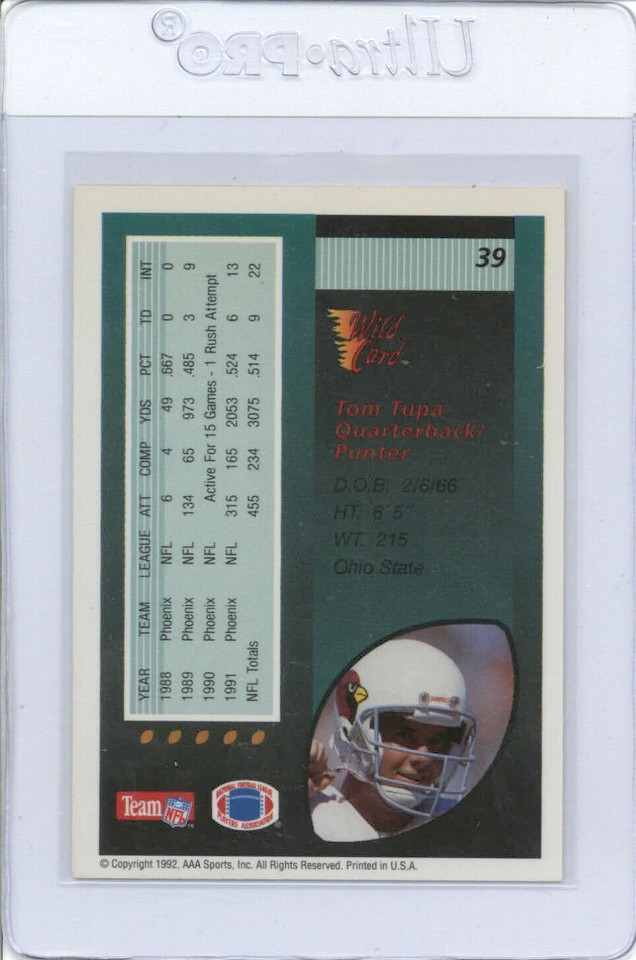 1991 Wild Card TOM TUPA 1000 Stripe Football Insert SP RARE Card | eBay