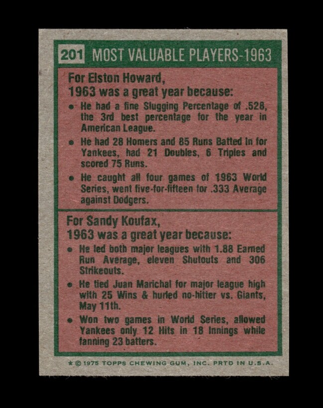 1975 Topps Set-Break #201 1963 Mvp'S EX-EXMINT *GMCARDS* | eBay