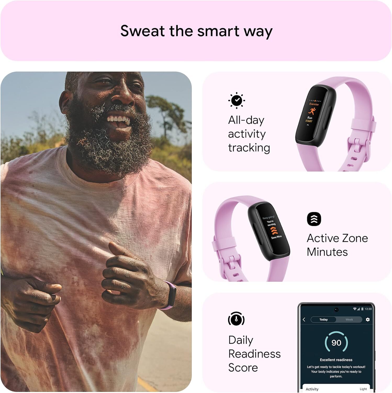 Fitbit Inspire 3 Health & Fitness Tracker, Lilac Bliss/Black, (S & L ...